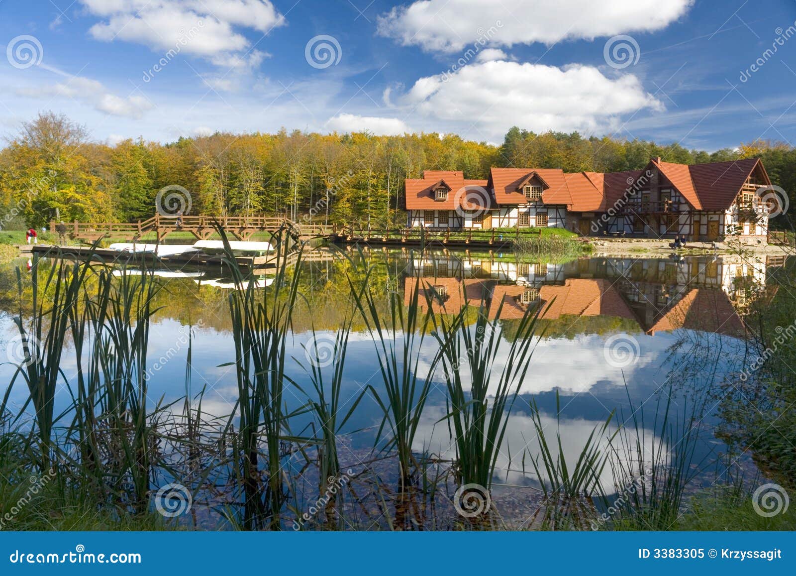 Rustic home on lake stock image. Image of lodge, autumnal - 3383305