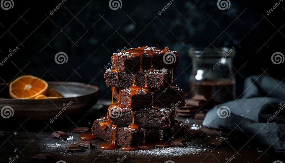 Rustic Homemade Brownie Stack, Indulgent Chocolate Refreshment ...