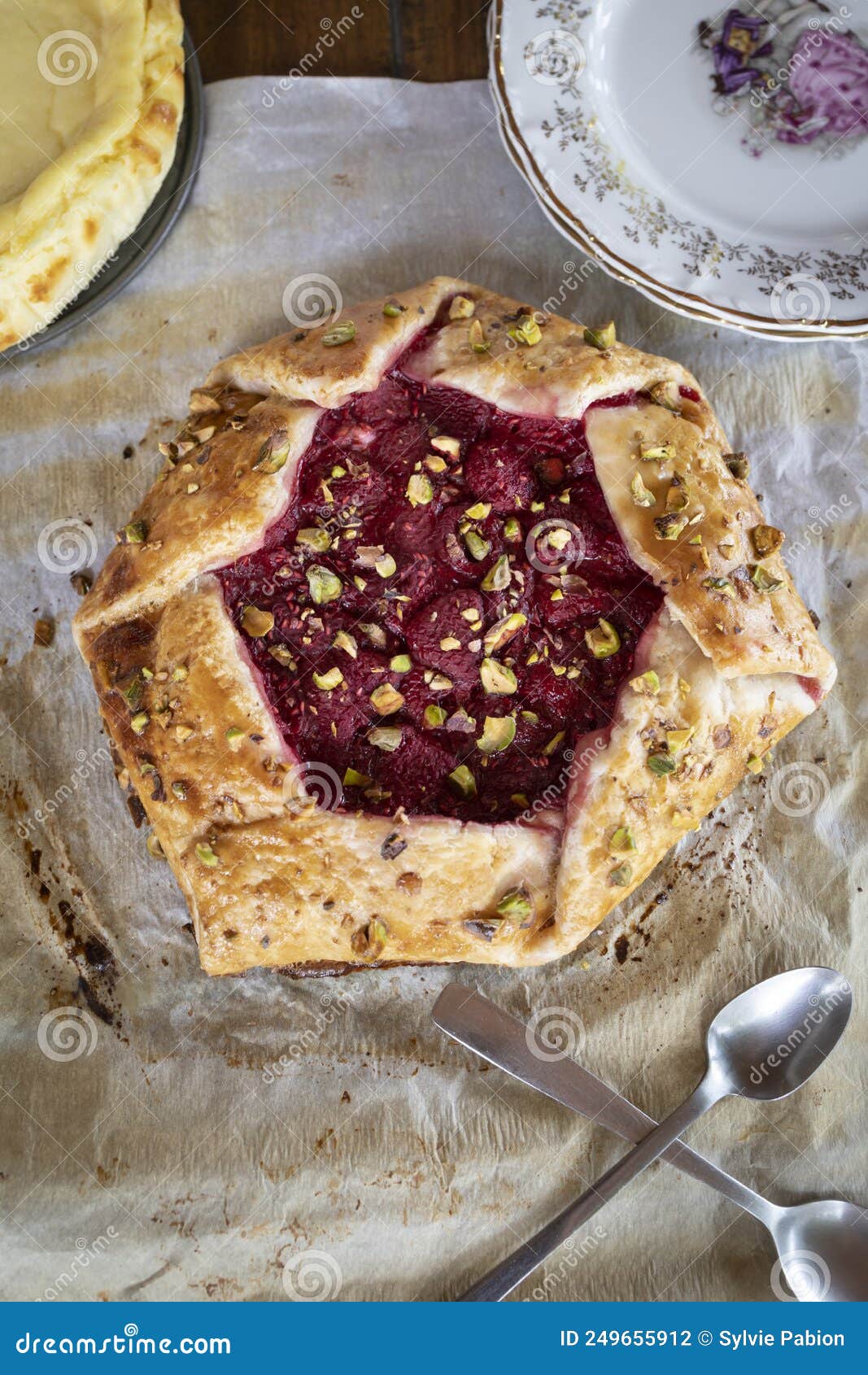 Rustic Homemade Cake with Raspberries, Pistachios and Puff Pastry ...