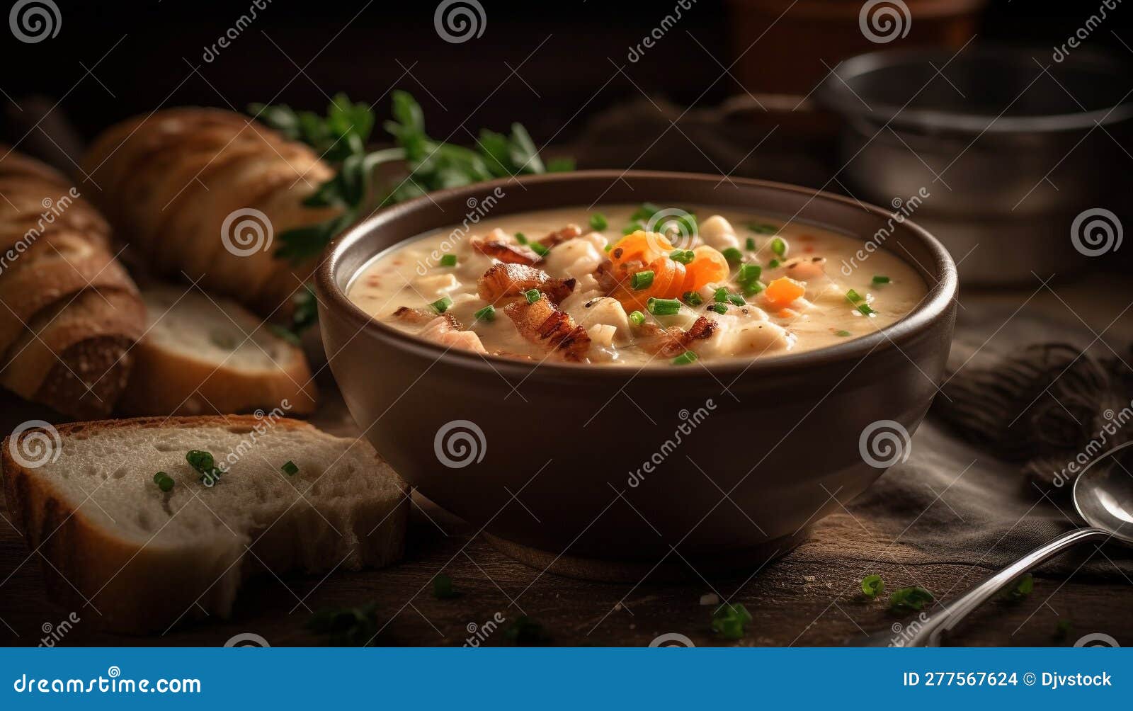 Rustic Homemade Chowder with Meat, Vegetables, and Fresh Herbs ...