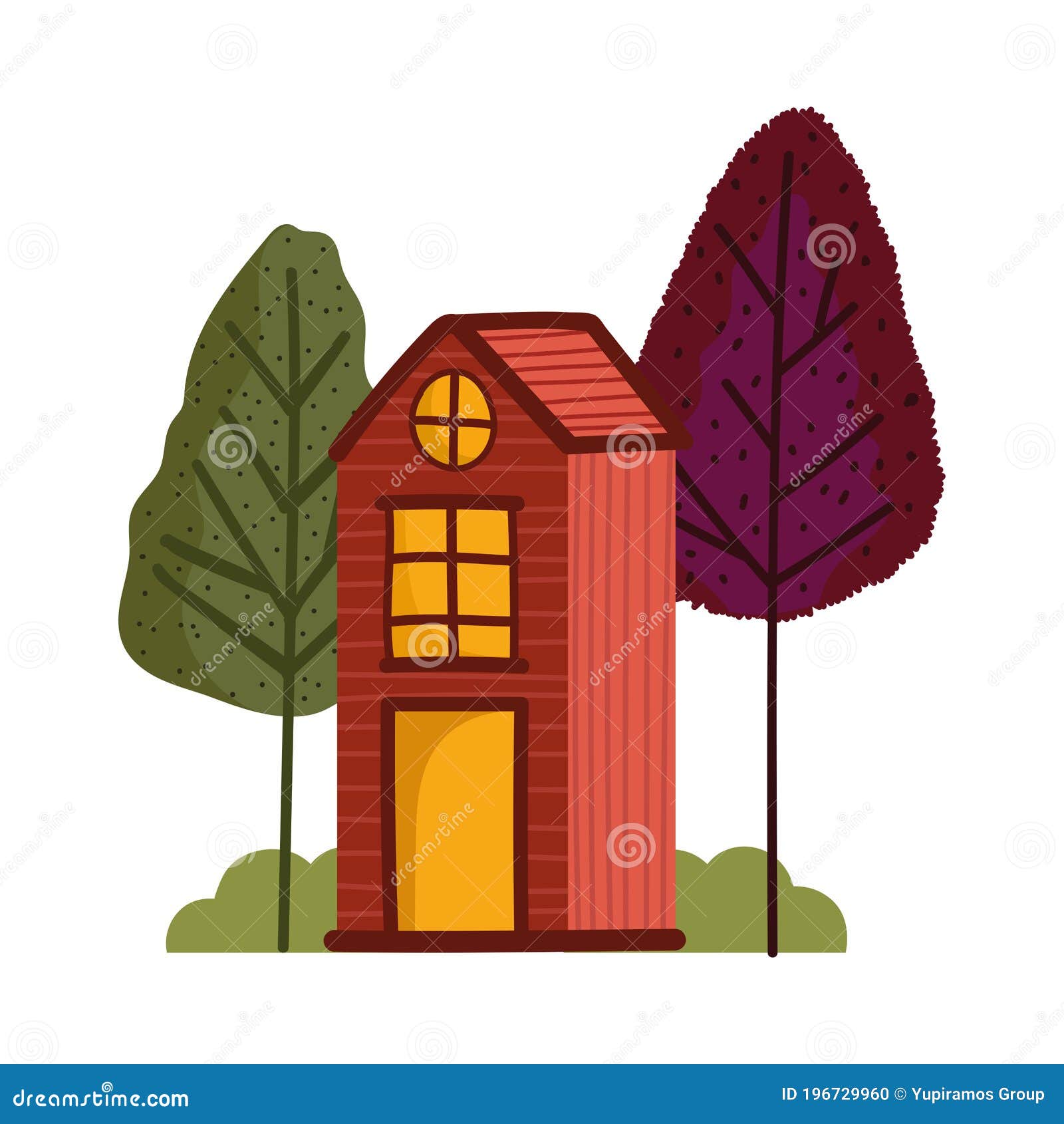Rustic House Bush Garden Trees Isolated White Background Stock Vector ...