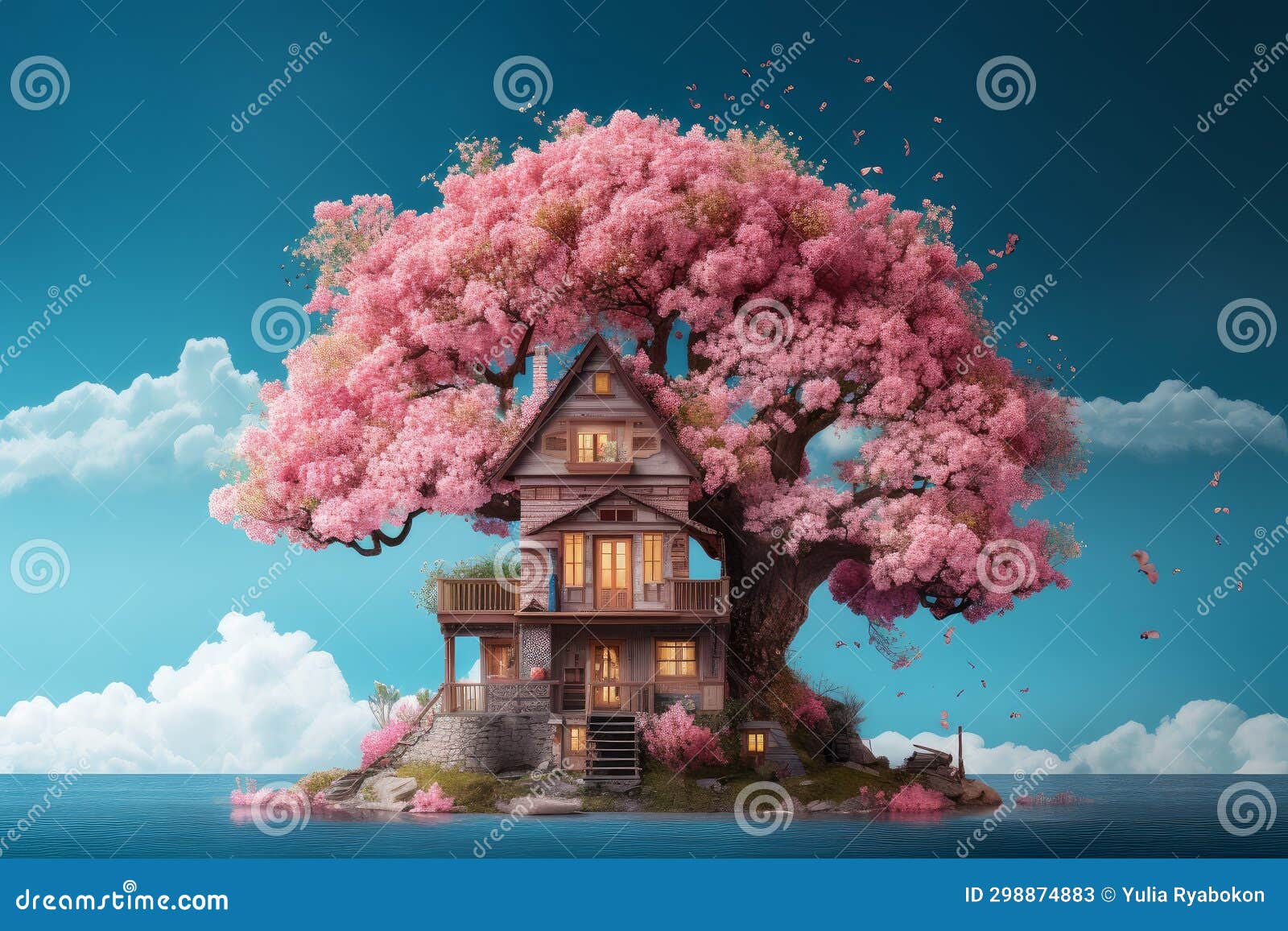 Rustic House Connected with Tree. Generate Ai Stock Image - Image of ...
