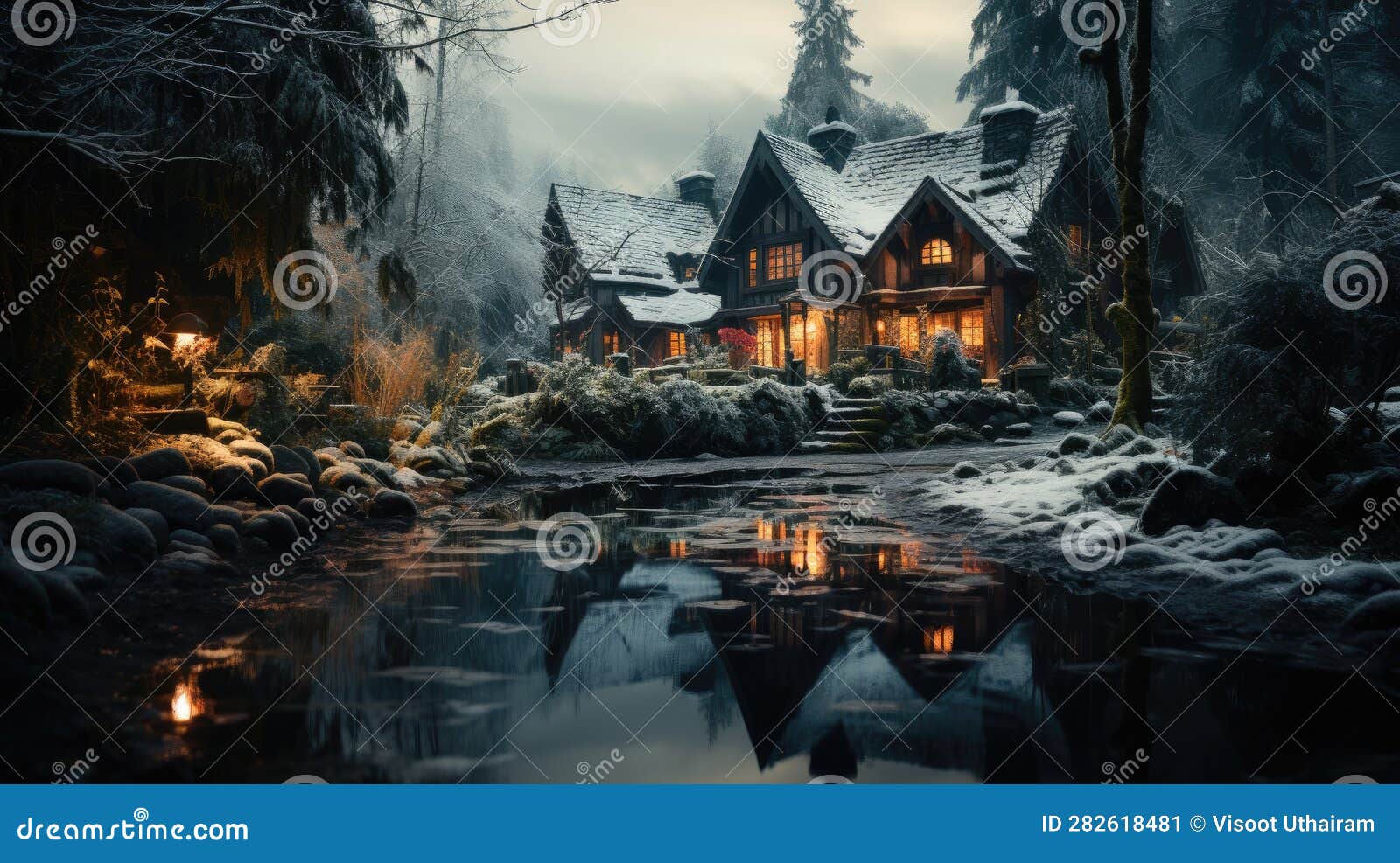 Rustic House Covered in Snow during Winter Stock Illustration ...