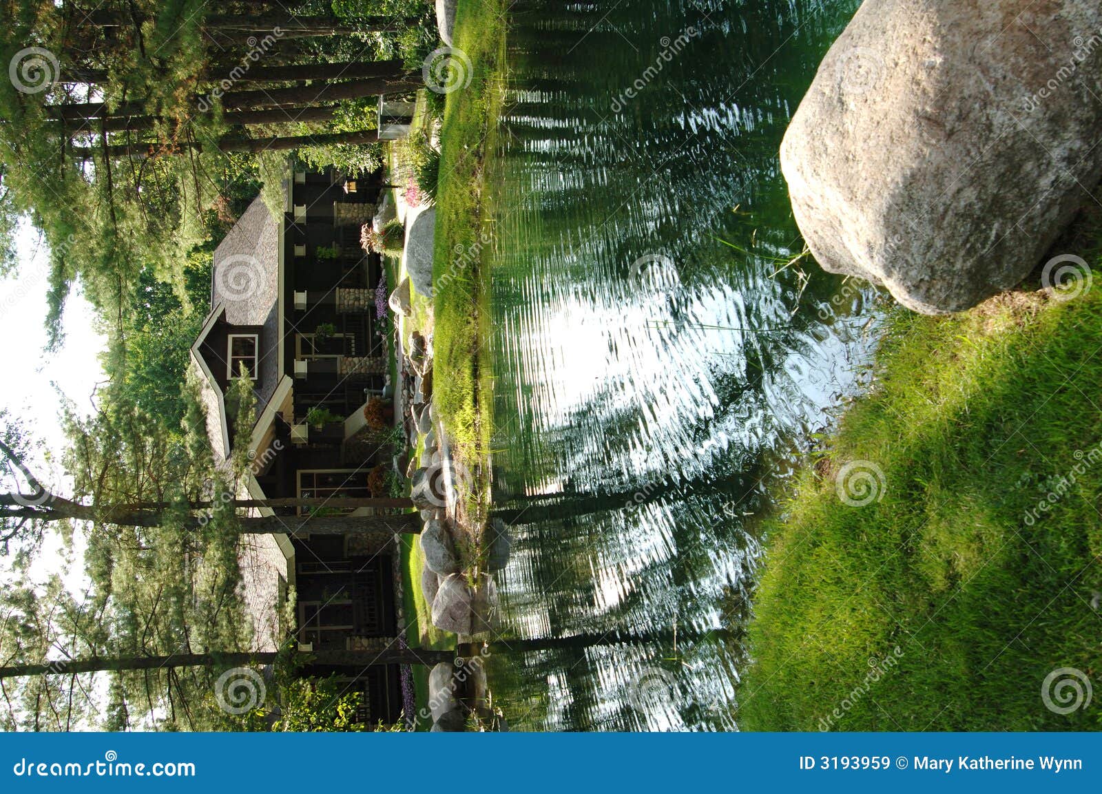 Rustic house by pond stock image. Image of home, real - 3193959