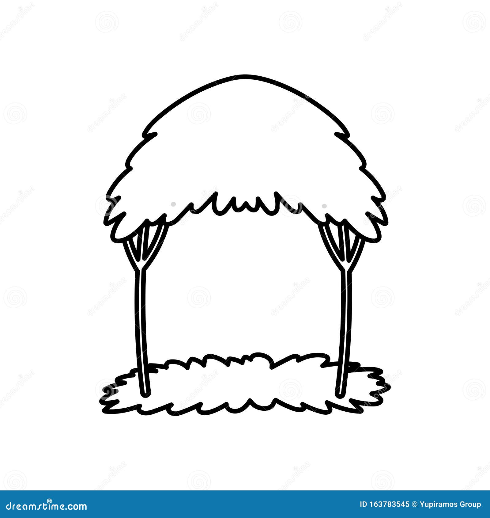 Rustic Hut Branches Leaves Grass Nature Thick Line Stock Vector ...