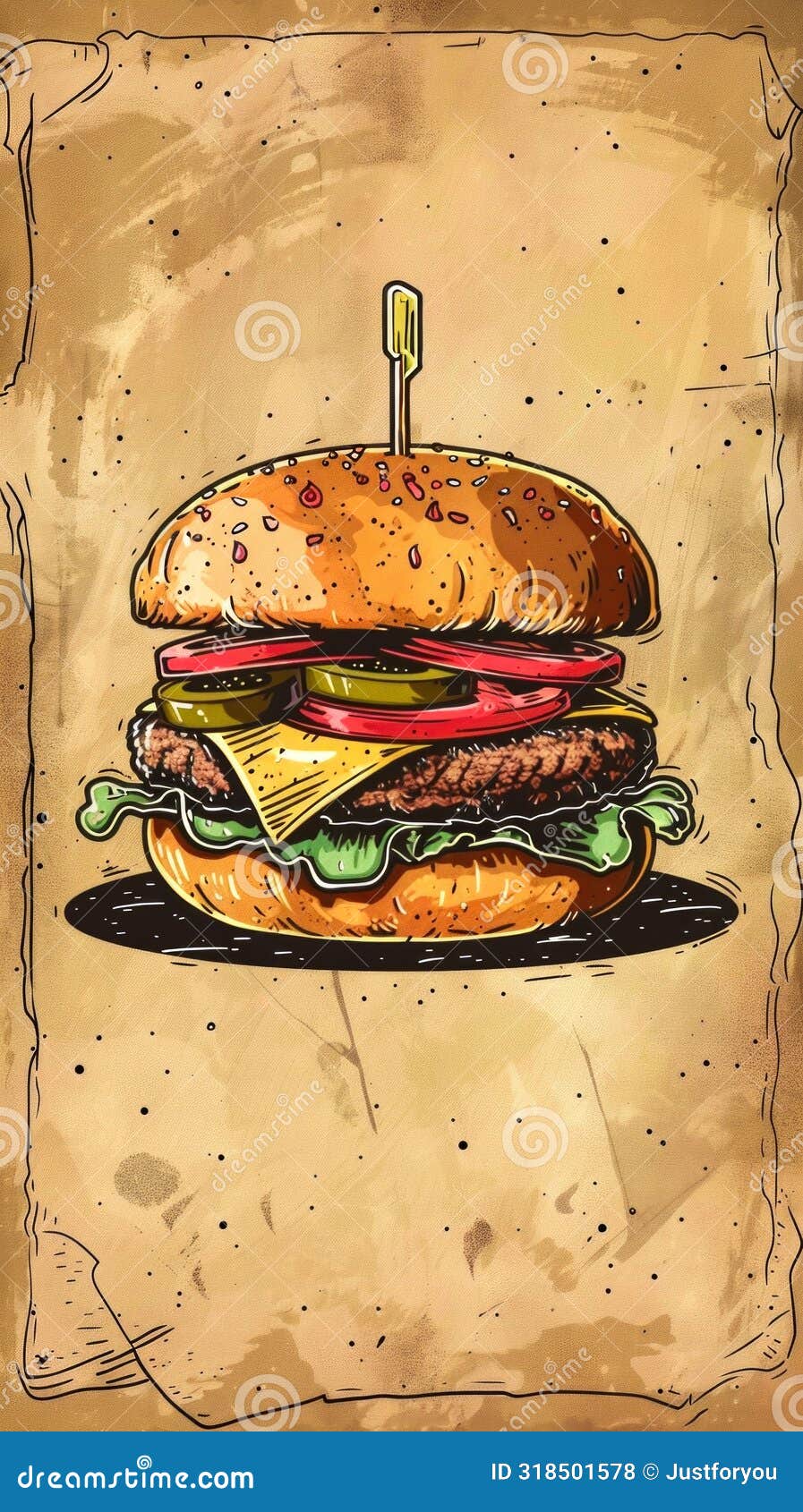 Rustic Illustrated Hamburger Menu Background. Generative Ai Stock Photo ...