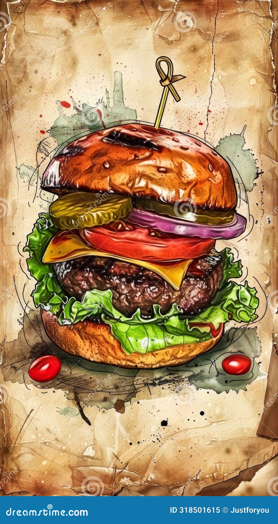 Rustic Illustrated Hamburger Menu Background. Generative Ai Stock Image ...