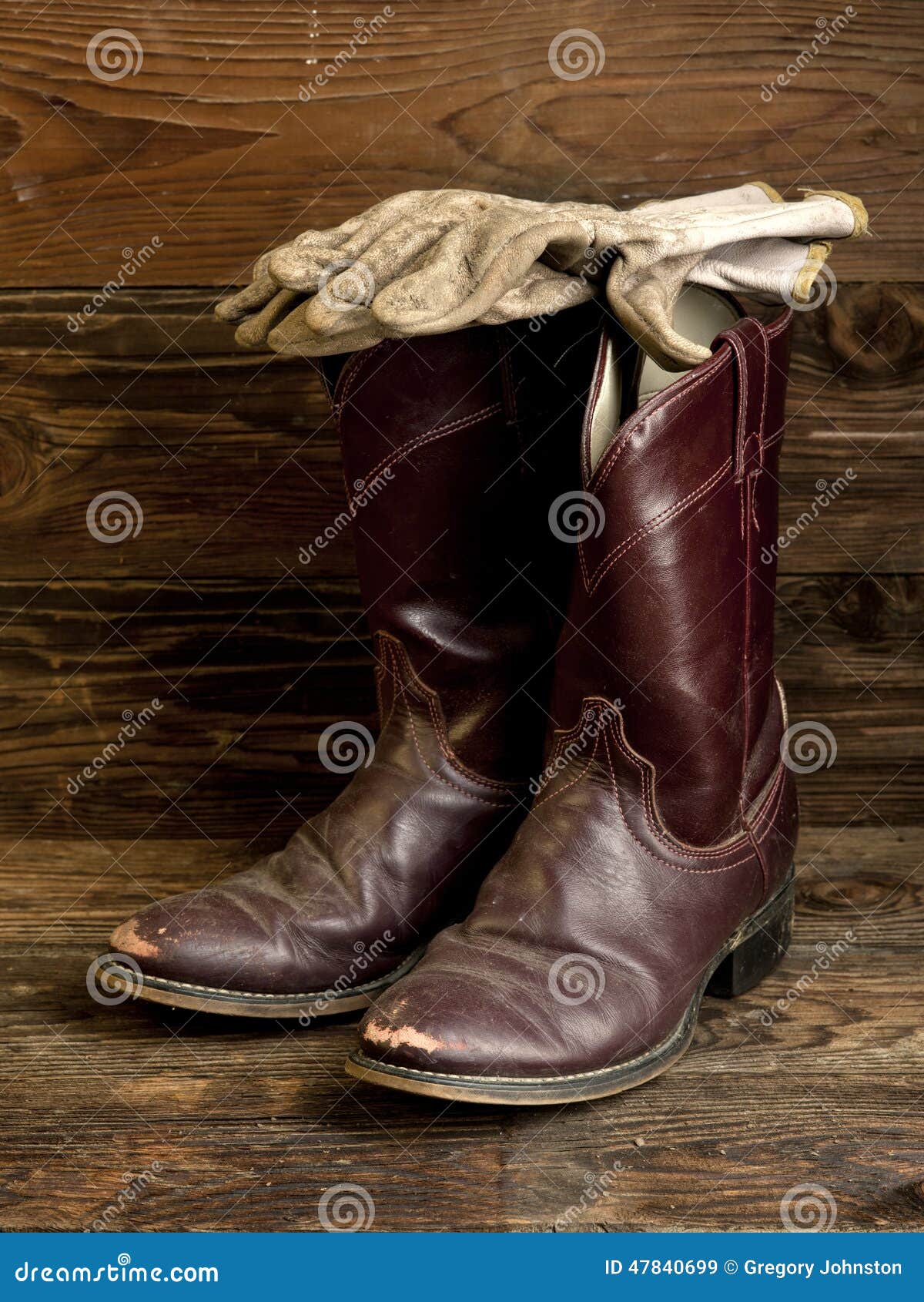 Rustic Image of Boots and Gloves. Stock Image - Image of western, wood ...