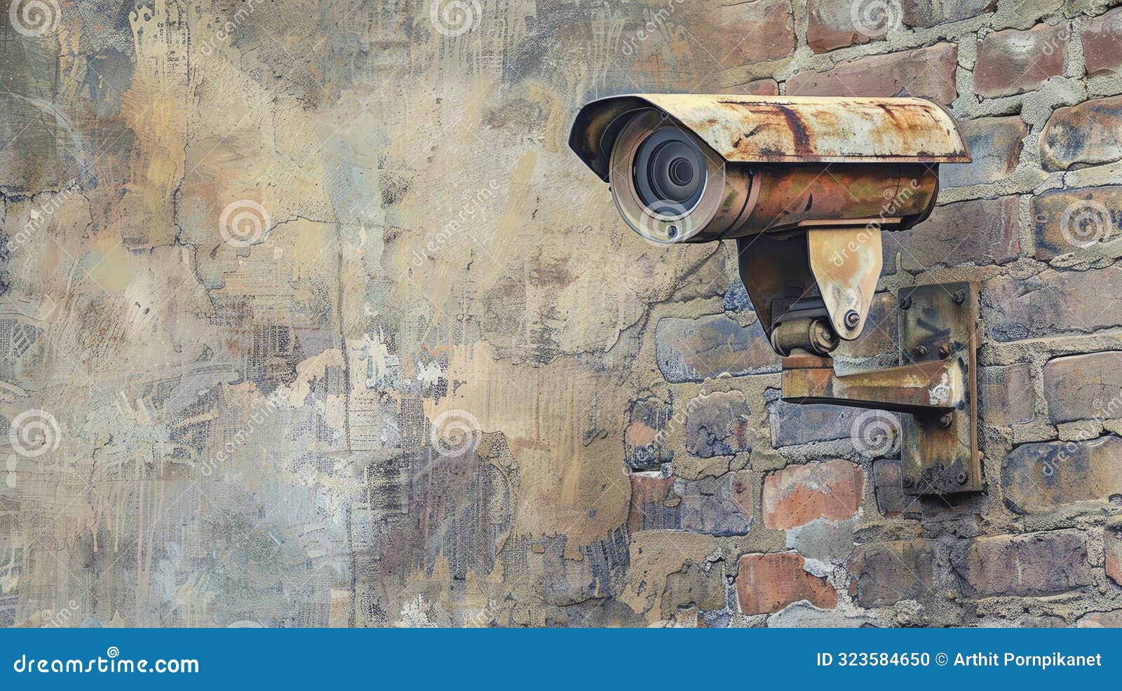 Rustic Industrial Security Camera Mounted on a Weathered Brick Wall ...