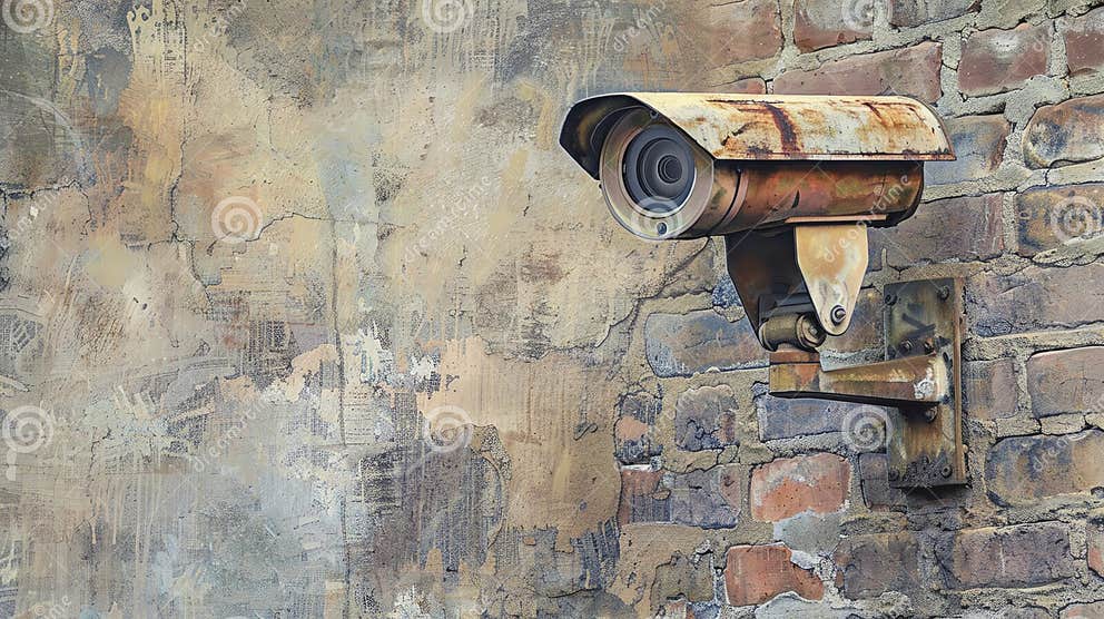 Rustic Industrial Security Camera Mounted on a Weathered Brick Wall ...