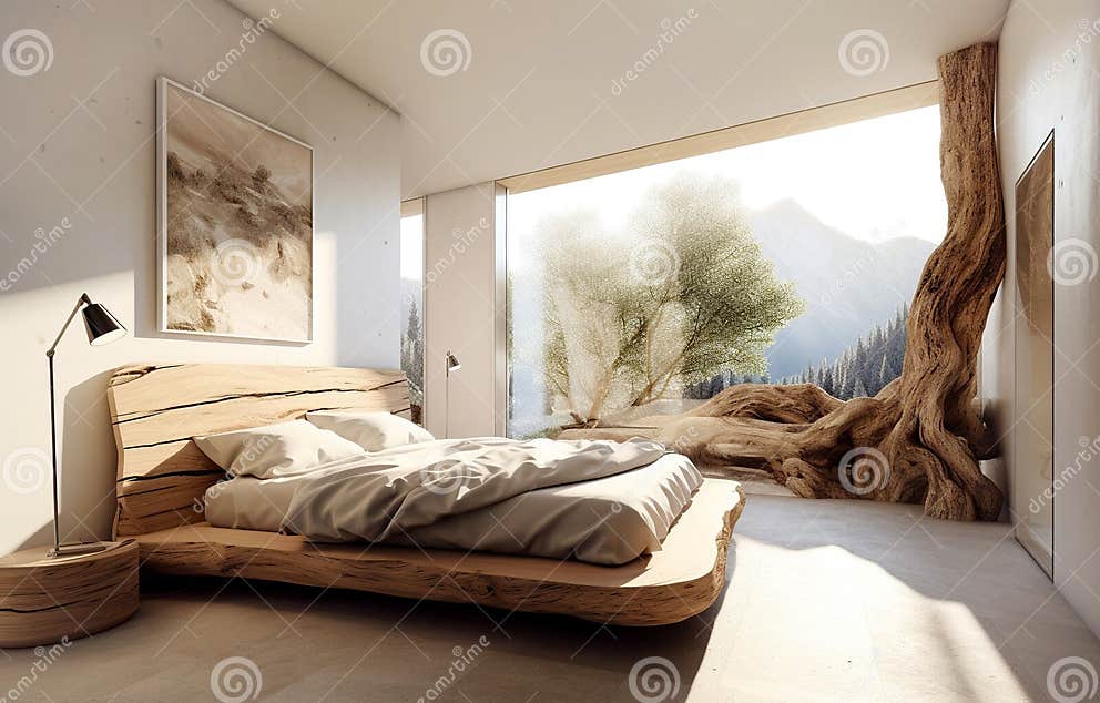 Rustic Interior Design of Modern Bedroom with Solid Wood Log Bed and ...