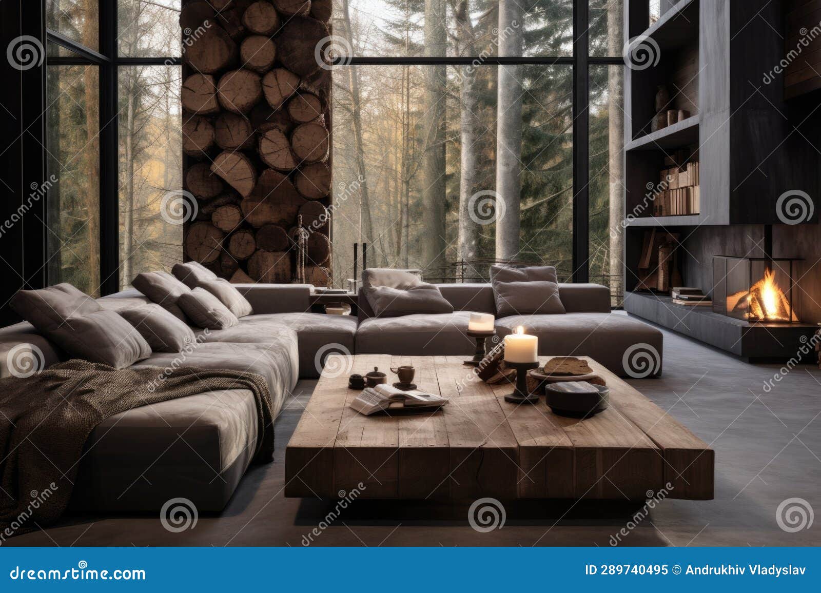 Rustic Interior Design of Modern Living Room with Grey Sofas Stock ...