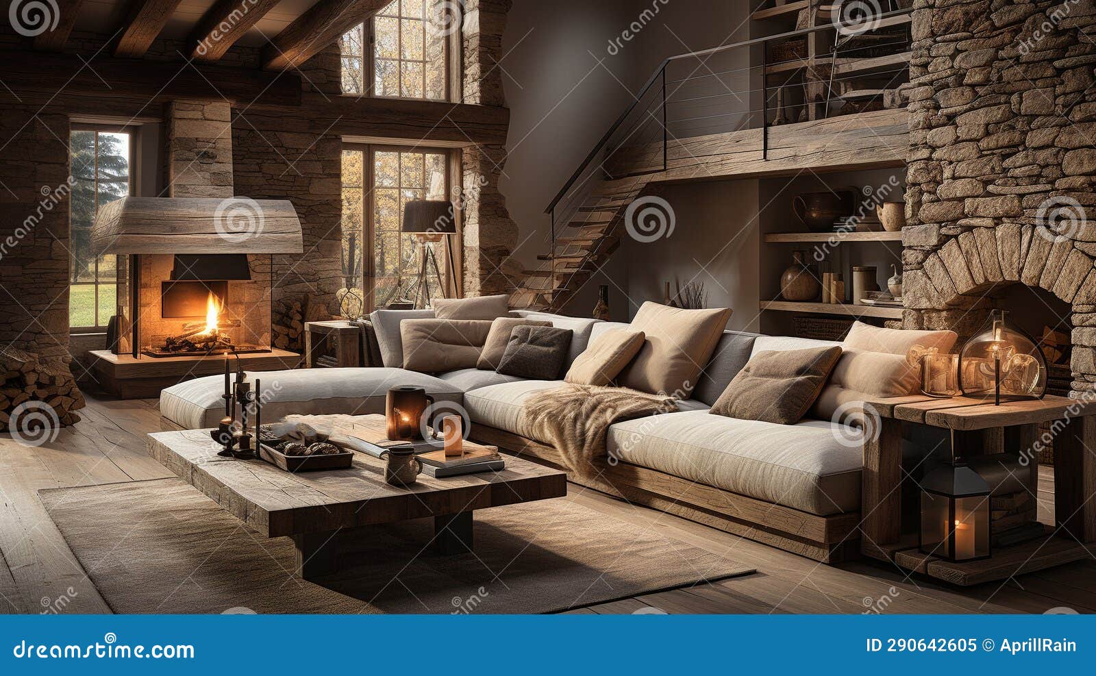 The Rustic Interior Design of a Modern Living Room. Stock Image - Image ...