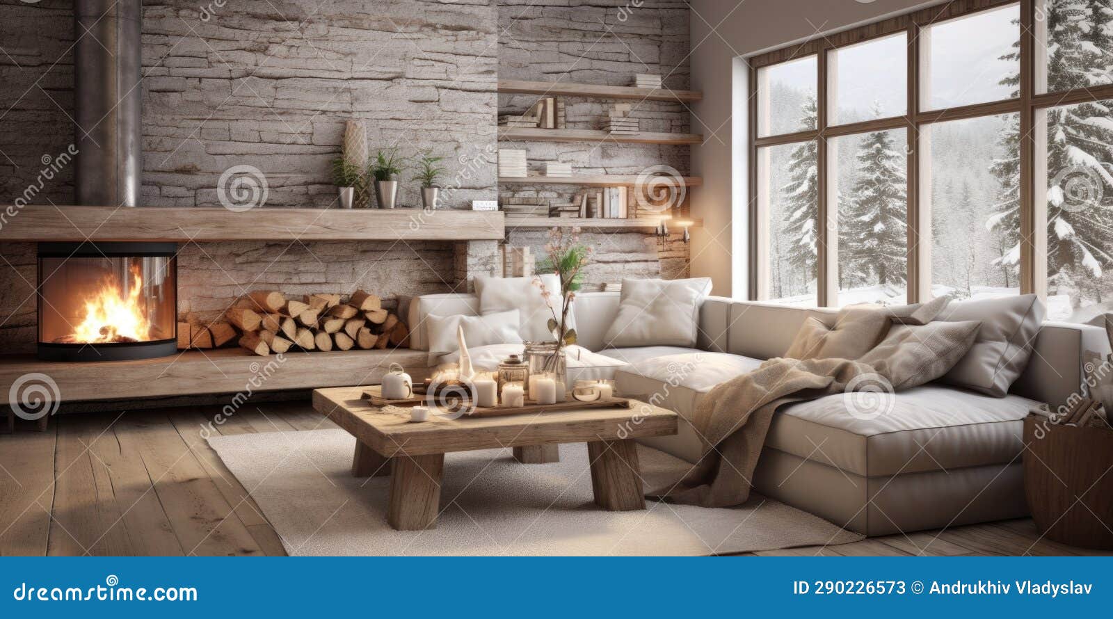Rustic Interior Design of Modern Scandinavian Living Room Stock ...