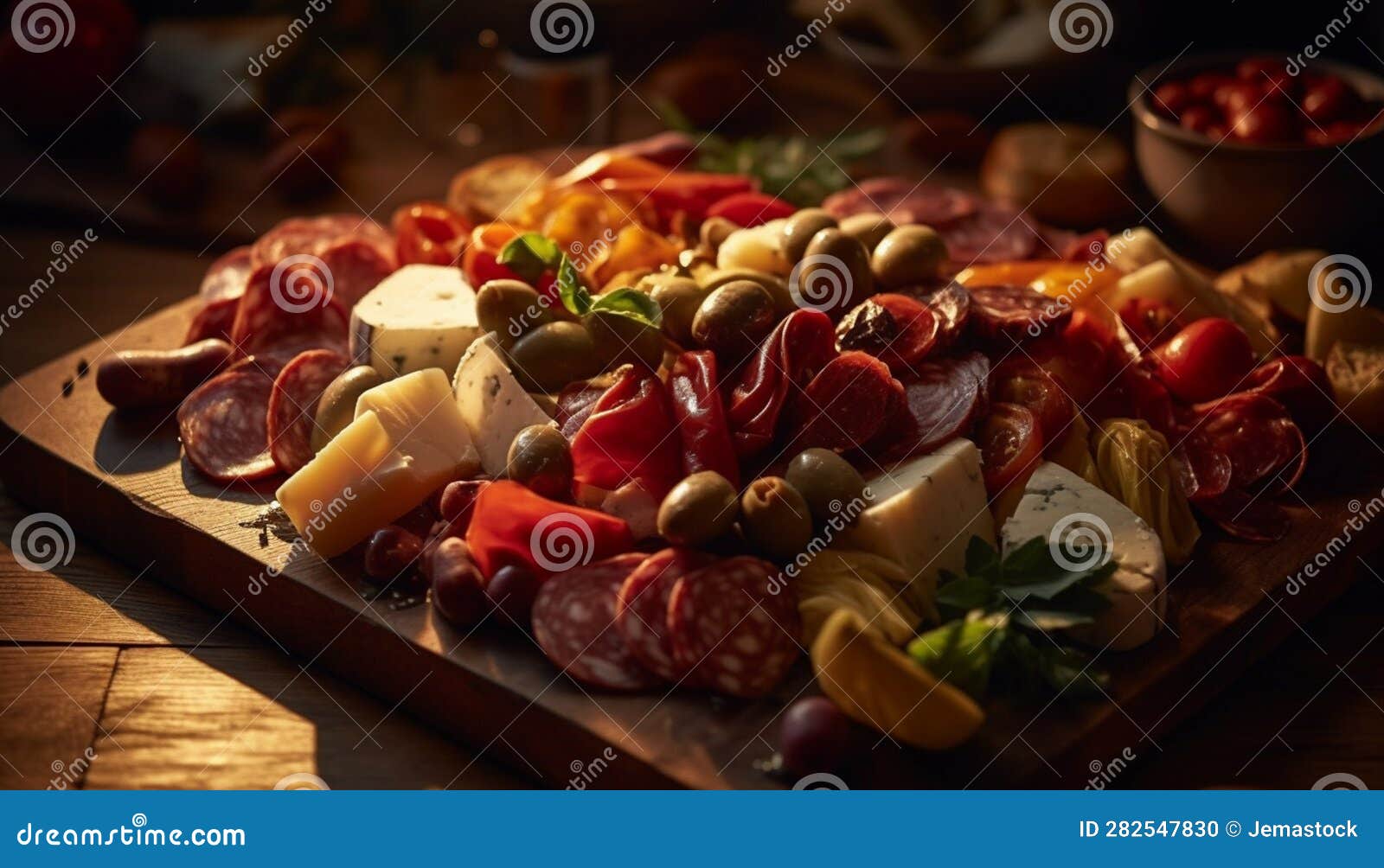 Rustic Italian Delicatessen Plate with Fresh Meat and Cheese Varieties ...