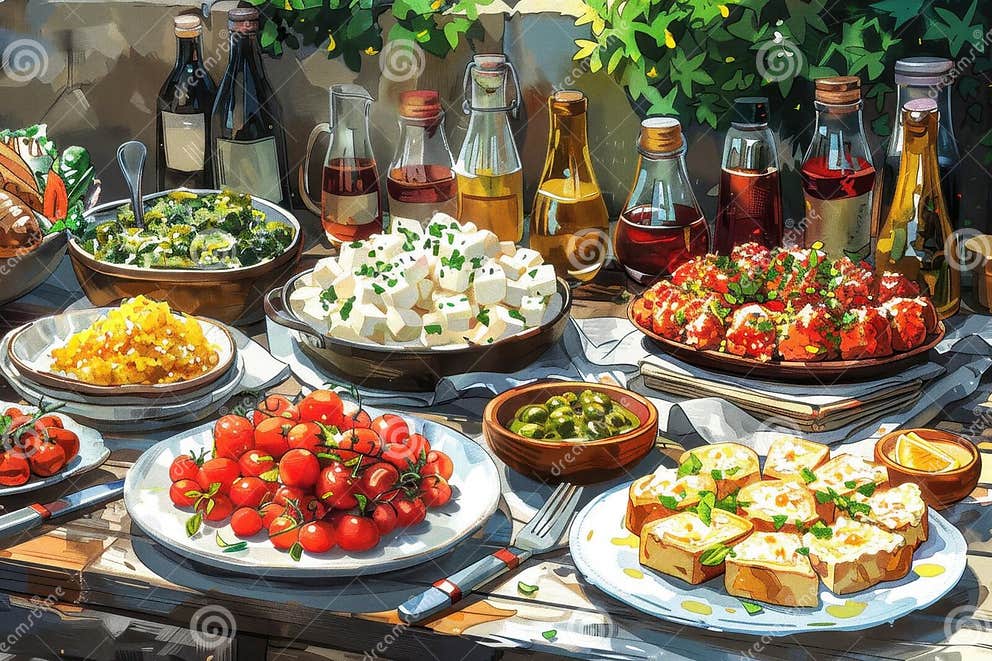 Rustic Italian Feast, a Table Spread with Olives, Cheese, and Bread ...
