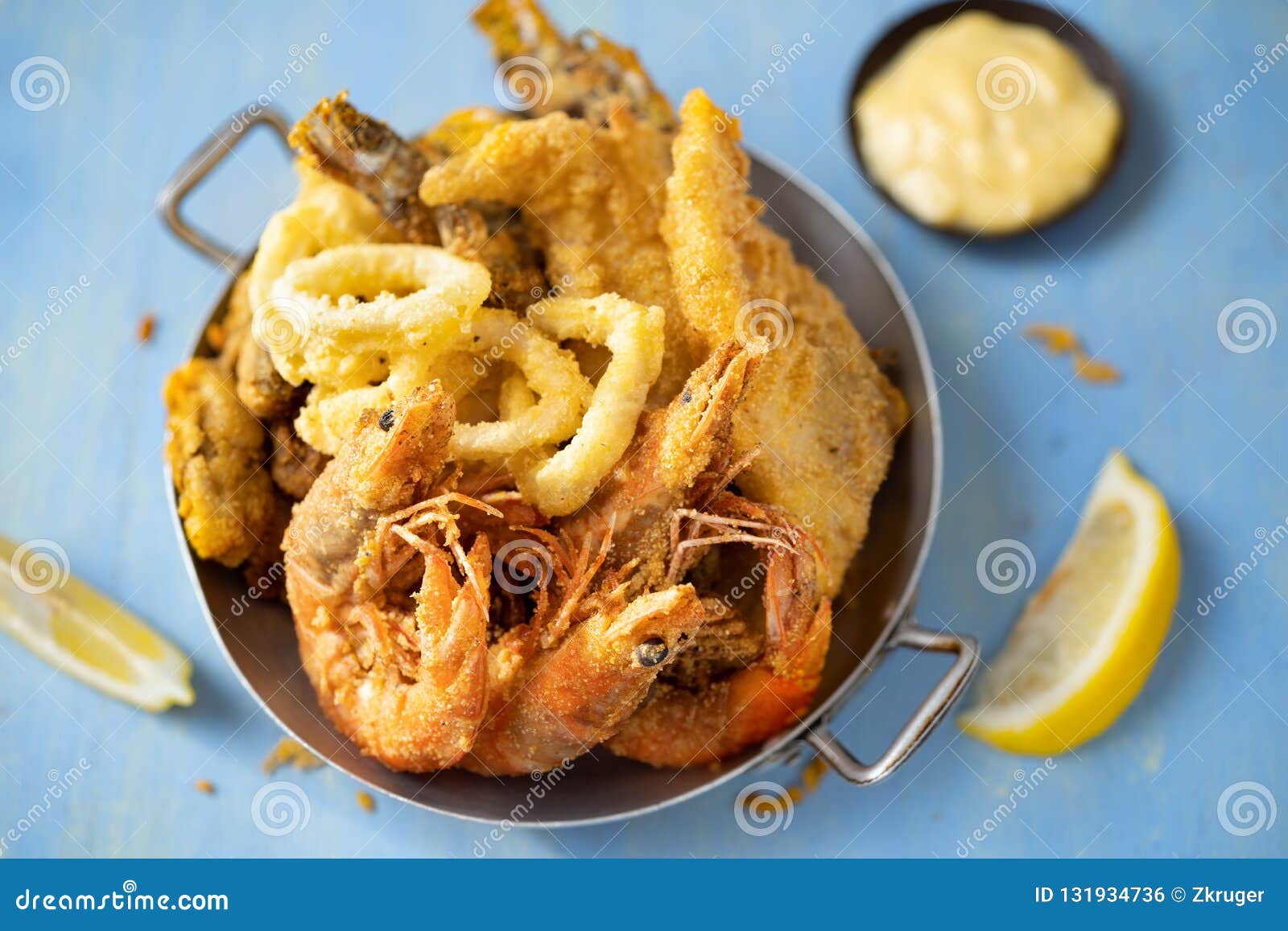 Rustic Italian Fried Seafood Fritto Misto Stock Photo - Image of ...