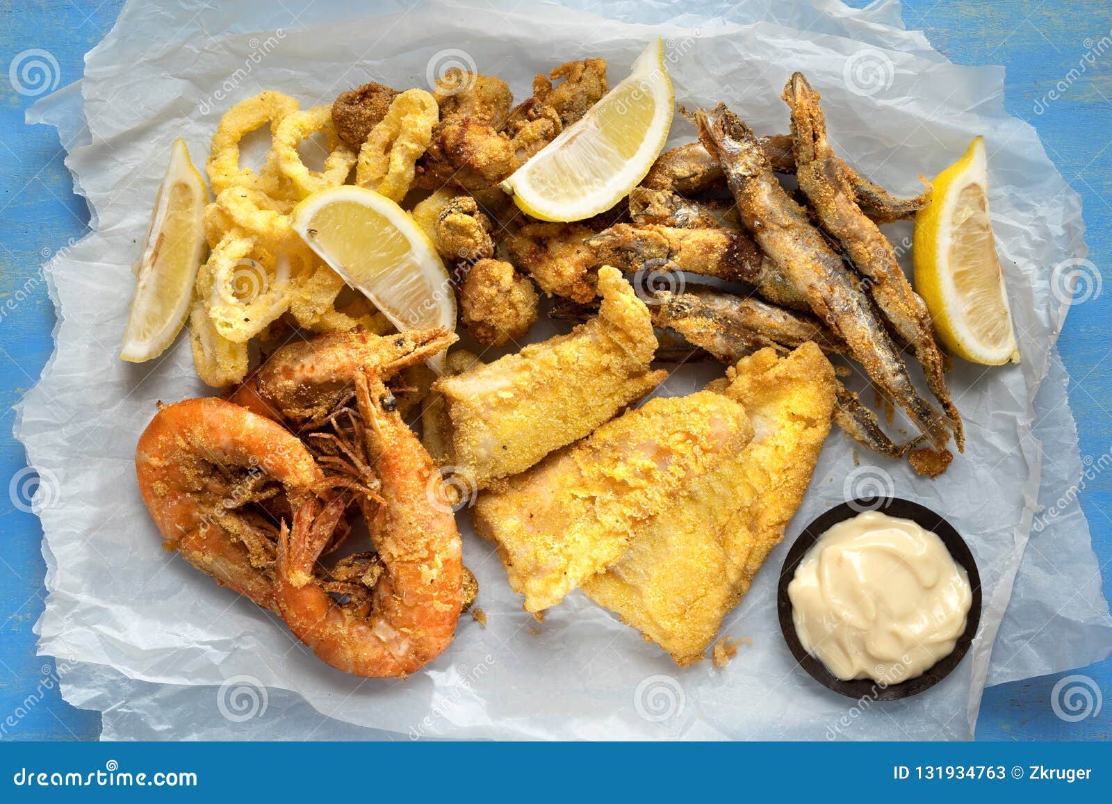 Rustic Italian Fried Seafood Fritto Misto Stock Image - Image of shrimp ...