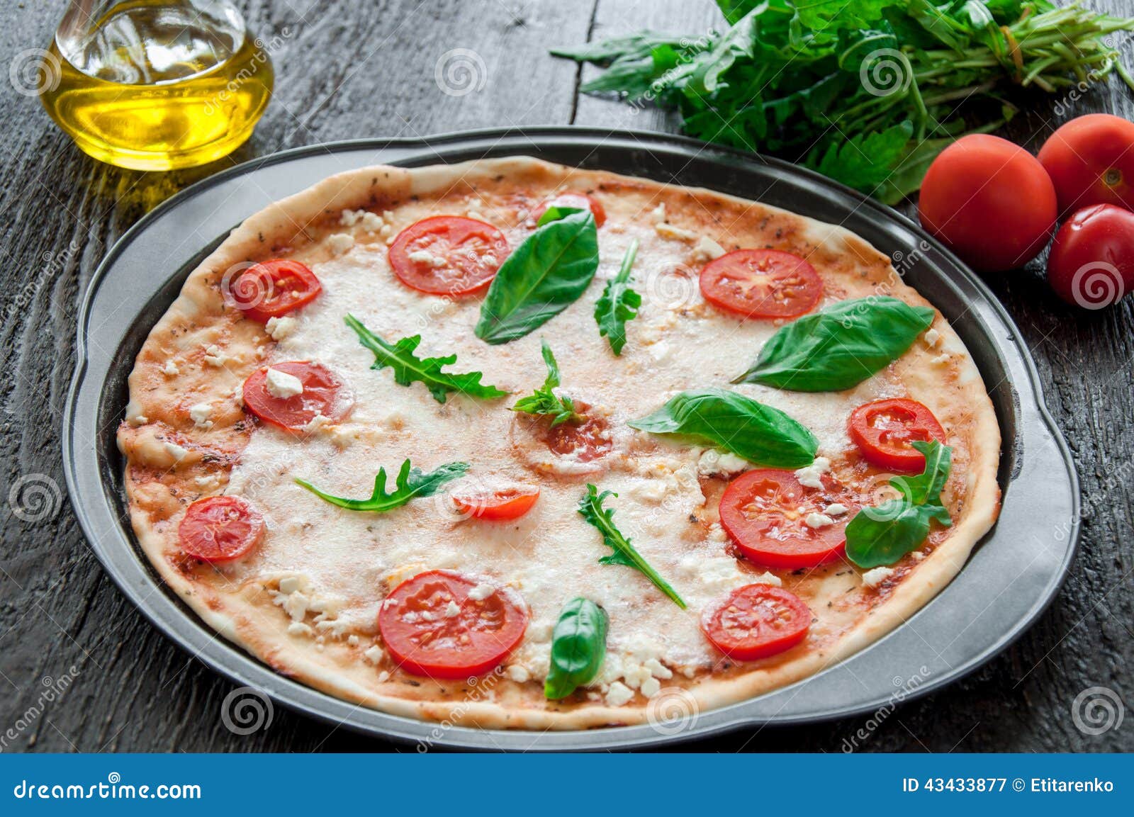Rustic Italian Pizza with Mozzarella, Cheese and Basil Stock Image ...