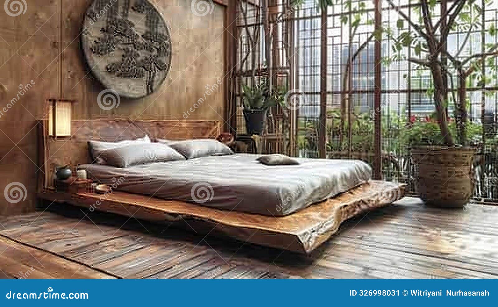 Rustic Japanese Bedroom Design Stock Illustration - Illustration of ...