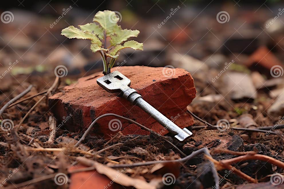 Rustic Key Placed Atop a Pile of Old Red Bricks Stock Illustration ...