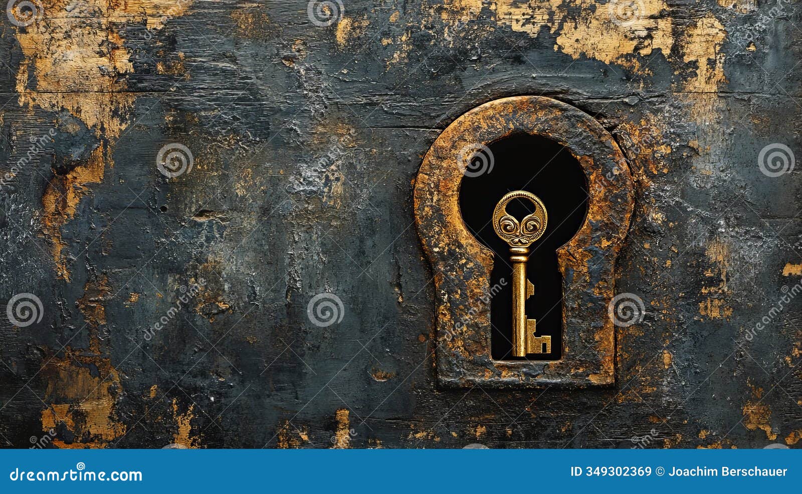 Rustic Keyhole with Golden Key on Aged Textured Surface Stock Image ...
