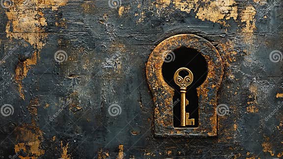 Rustic Keyhole with Golden Key on Aged Textured Surface Stock Image ...