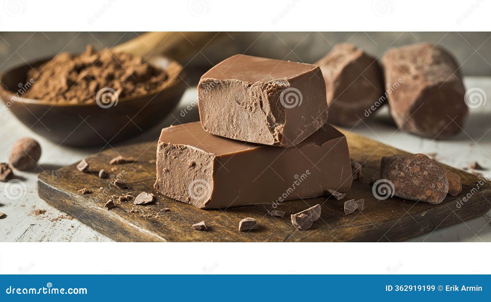 Rustic Kitchen Chocolate Blocks, Cocoa Powder, Background Stock Image ...