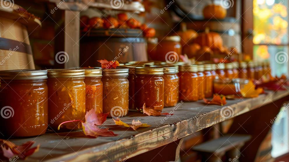 Rustic Kitchen Counter Displaying Homemade Jars of Fresh Preserves in ...