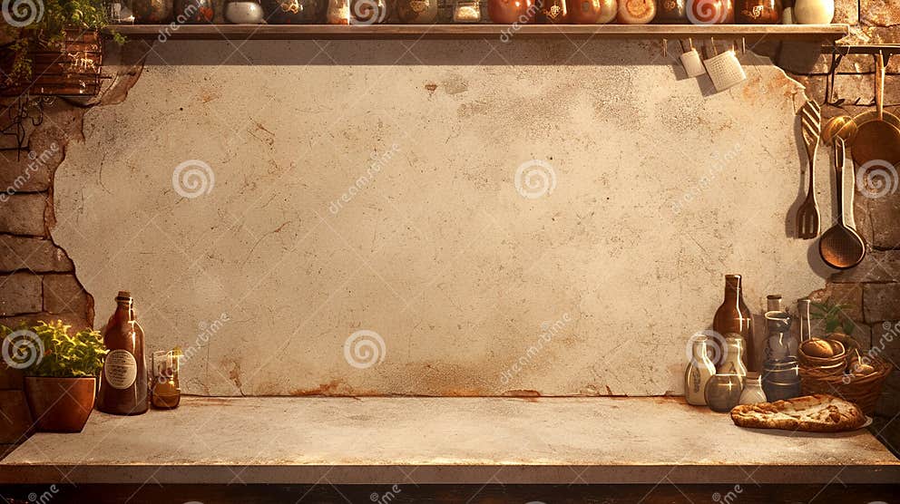 Rustic Kitchen Countertop with Empty Space Stock Illustration ...