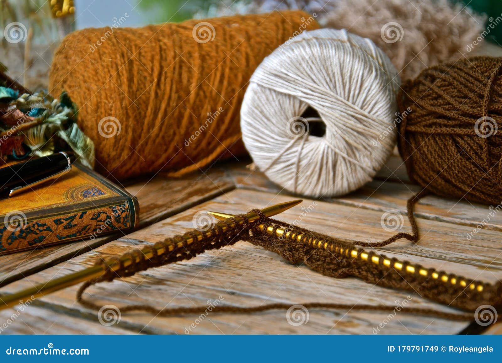 Rustic Knitting and Threads Stock Image - Image of ball, material ...