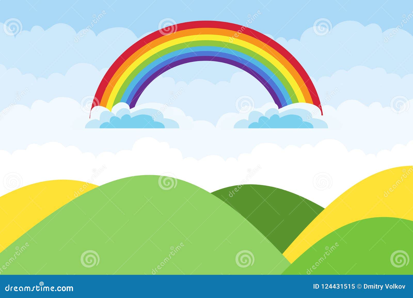 Rustic Landscape, Forest Landscape in with a Rainbow and Fields. Stock ...