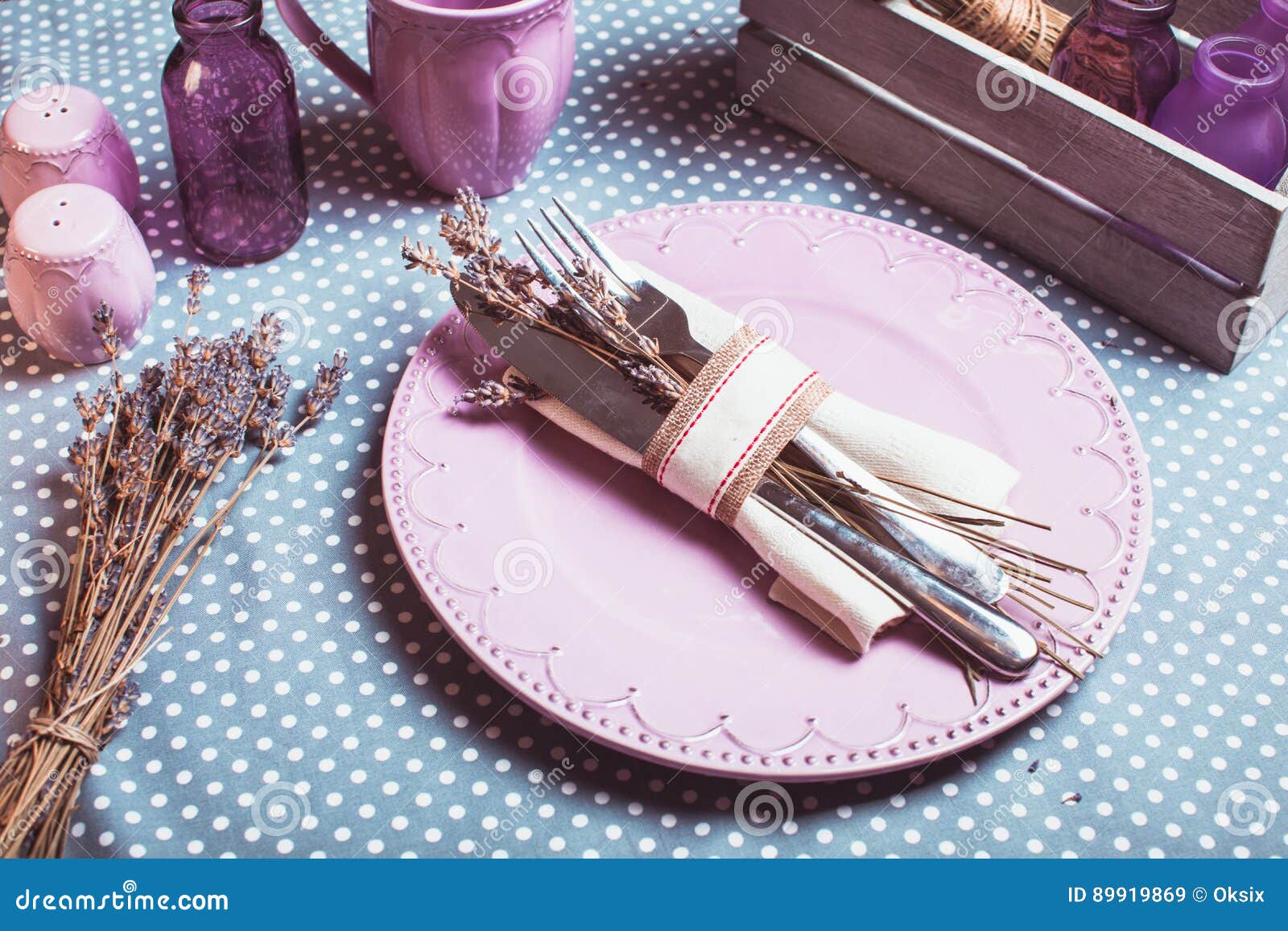 Rustic Lavender Table Serving Stock Image - Image of aged, natural ...