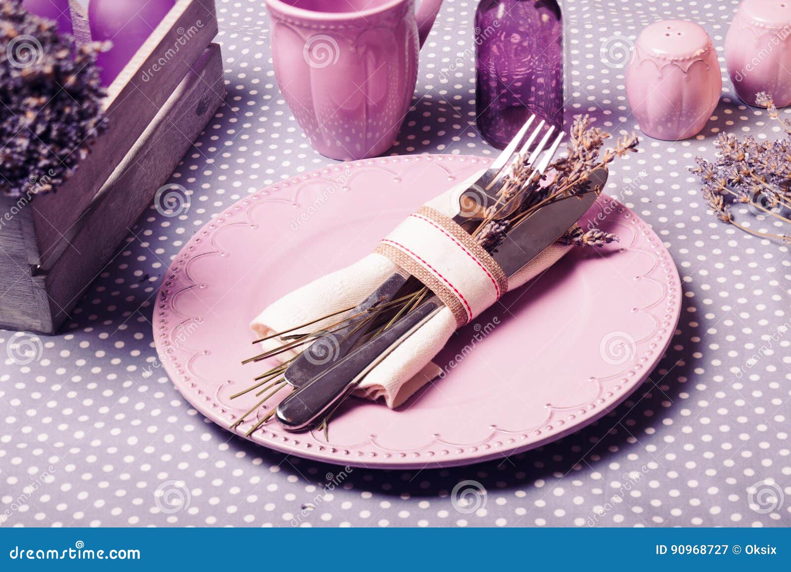 Rustic Lavender Table Serving Stock Image - Image of aged, country ...