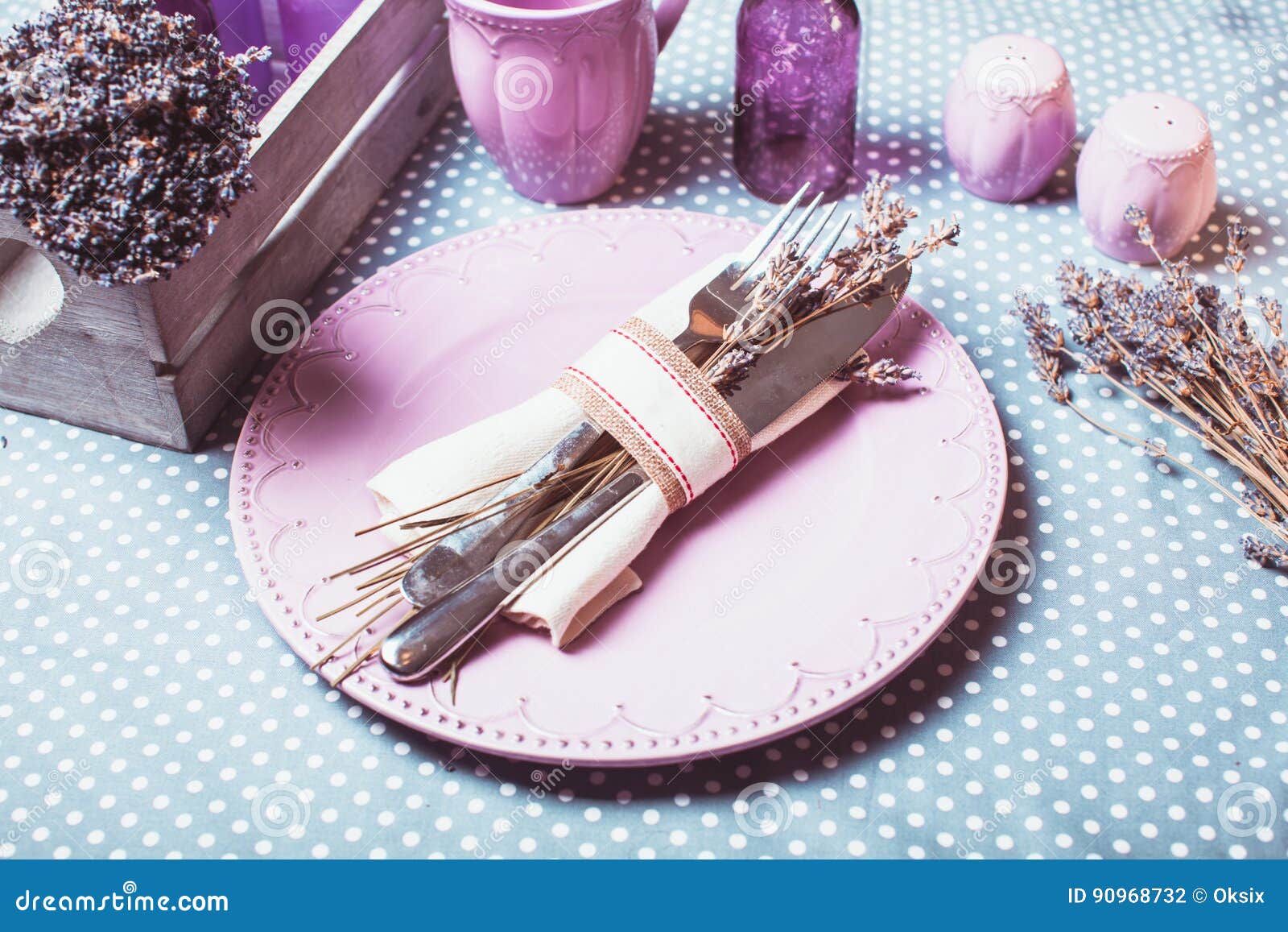 Rustic Lavender Table Serving Stock Photo - Image of cafe, rustic: 90968732