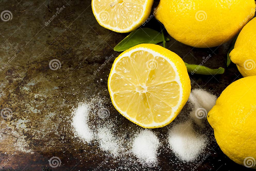 Rustic Lemons and Sugar with Copy Space Stock Image - Image of space ...