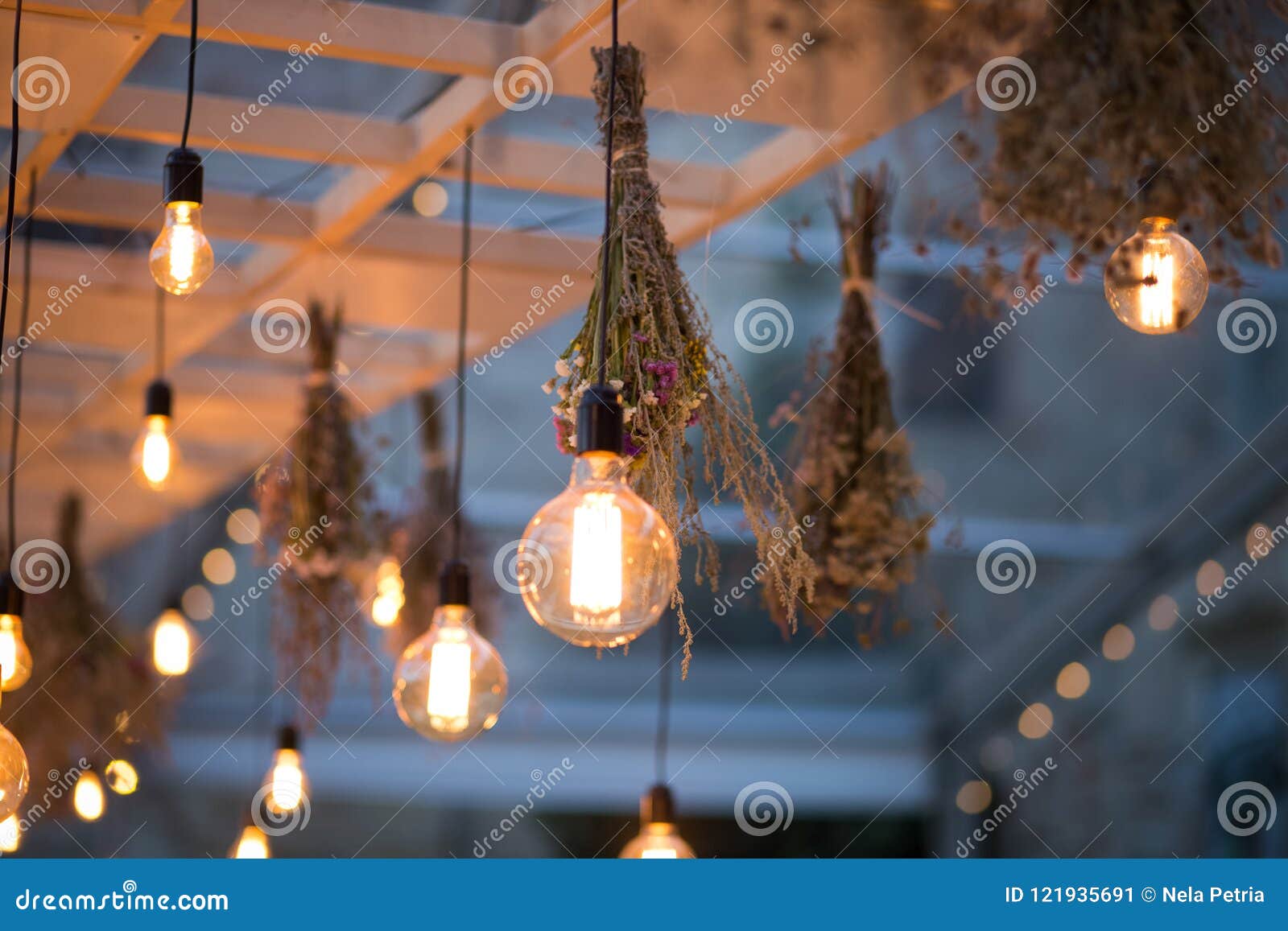 Rustic Light Bulb Garden Lights Stock Image - Image of fairytale ...