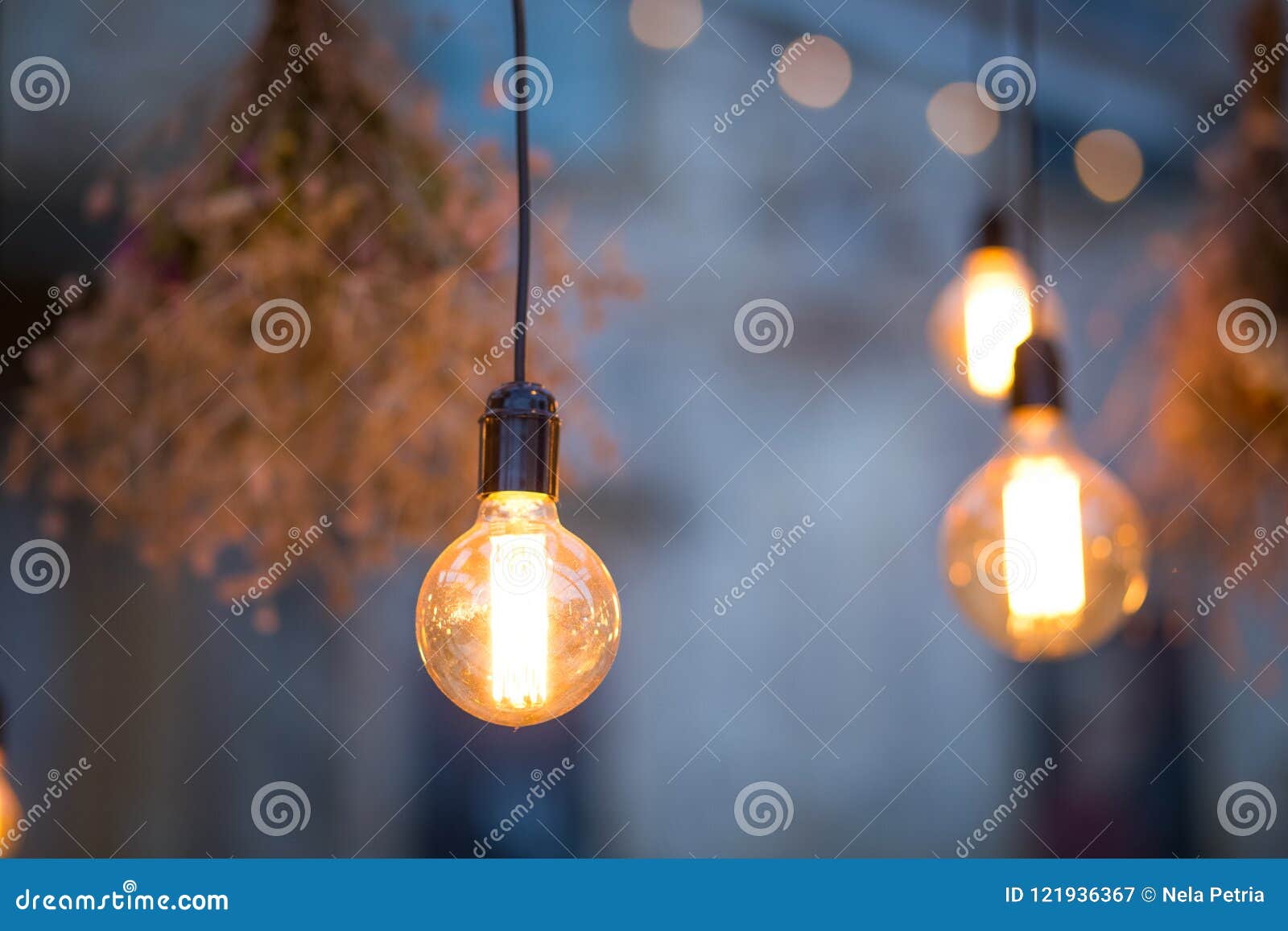 Rustic Light Bulb Garden Lights Stock Image - Image of background ...