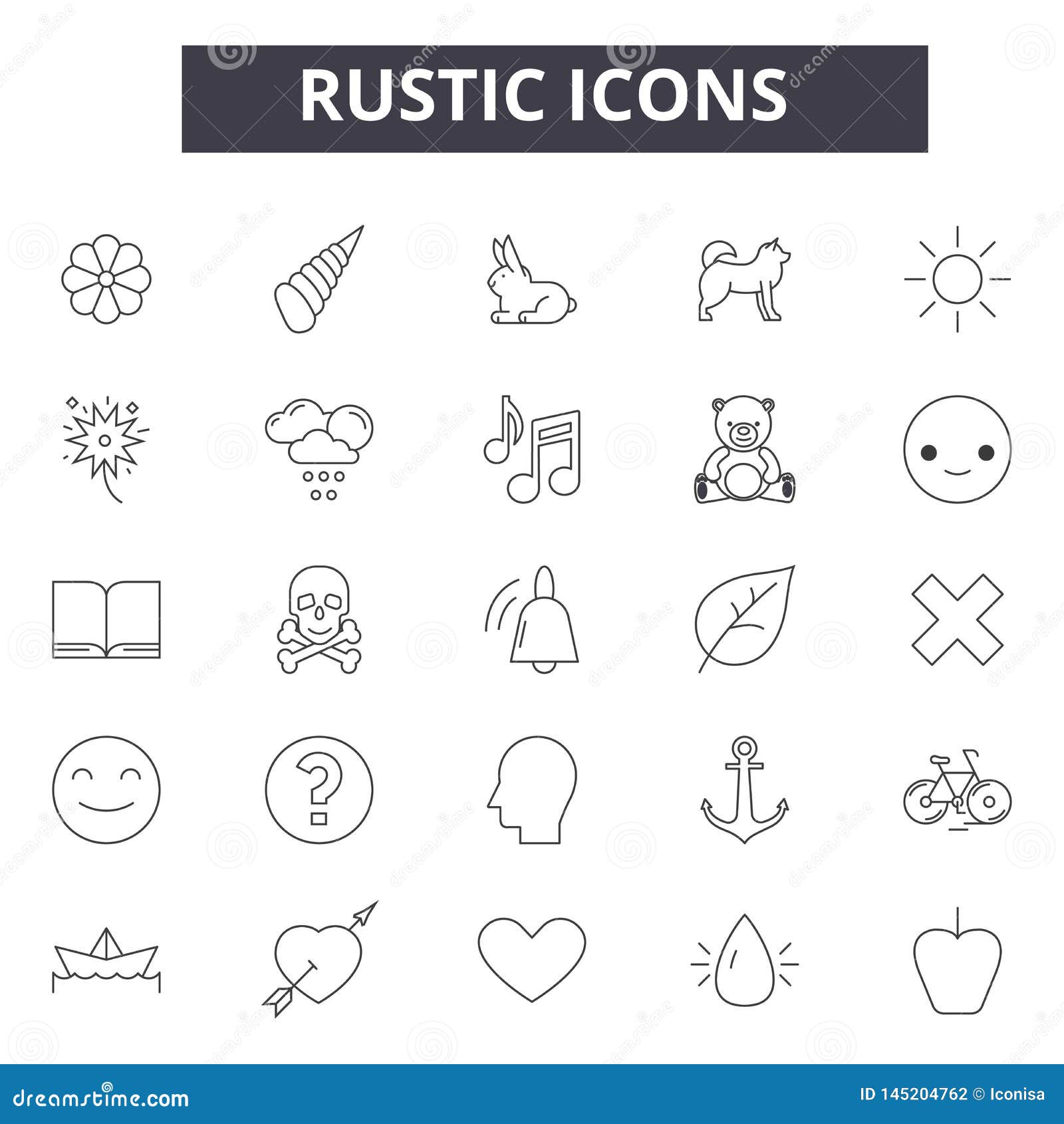 Rustic Line Icons, Signs, Vector Set, Outline Illustration Concept ...