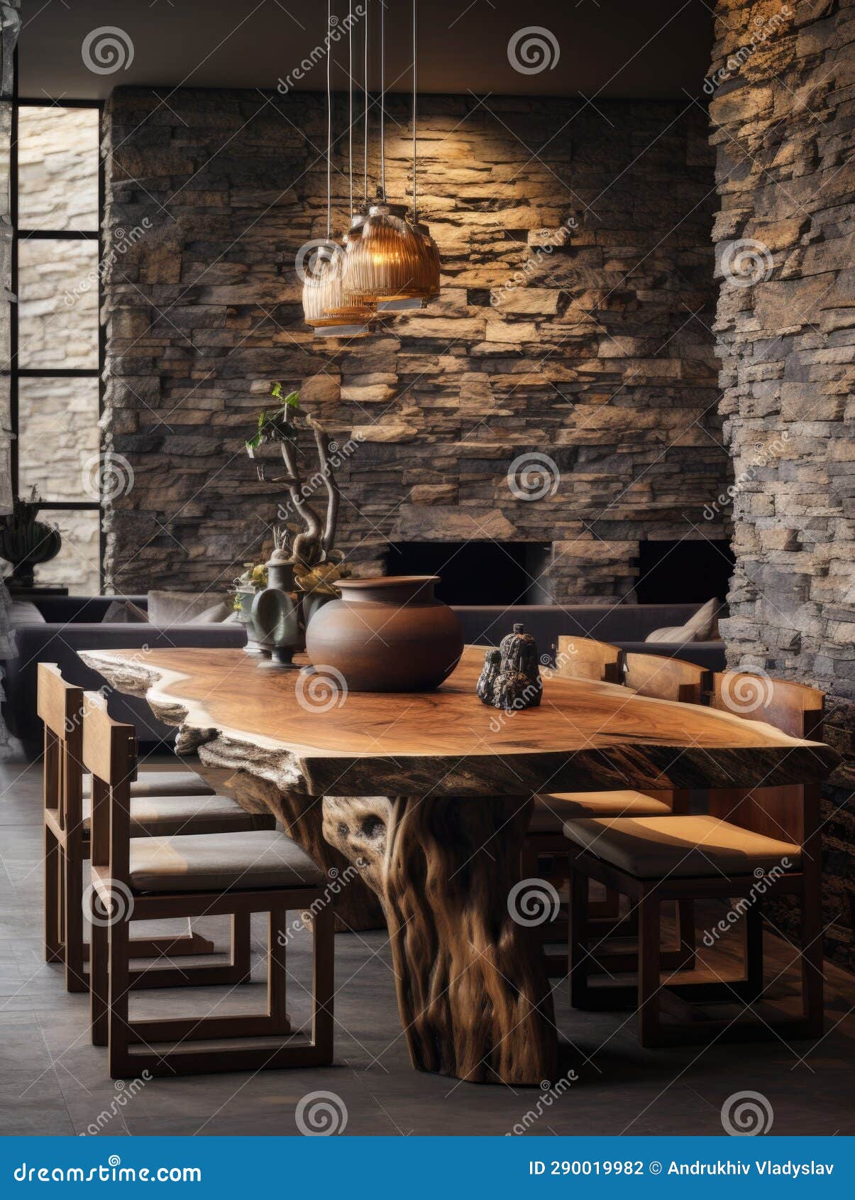 Rustic Live Edge Dining Table Made From Wooden Slab And Stumps ...