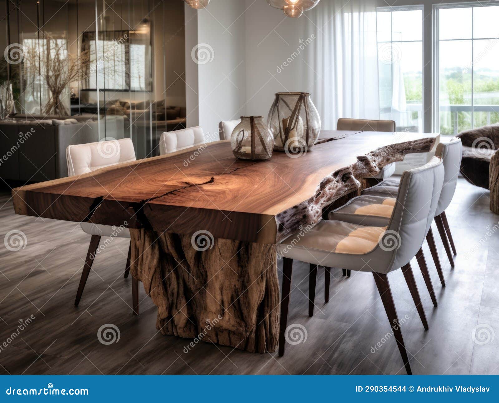 Rustic Live Edge Dining Table Made from Wooden Slab and Stumps ...
