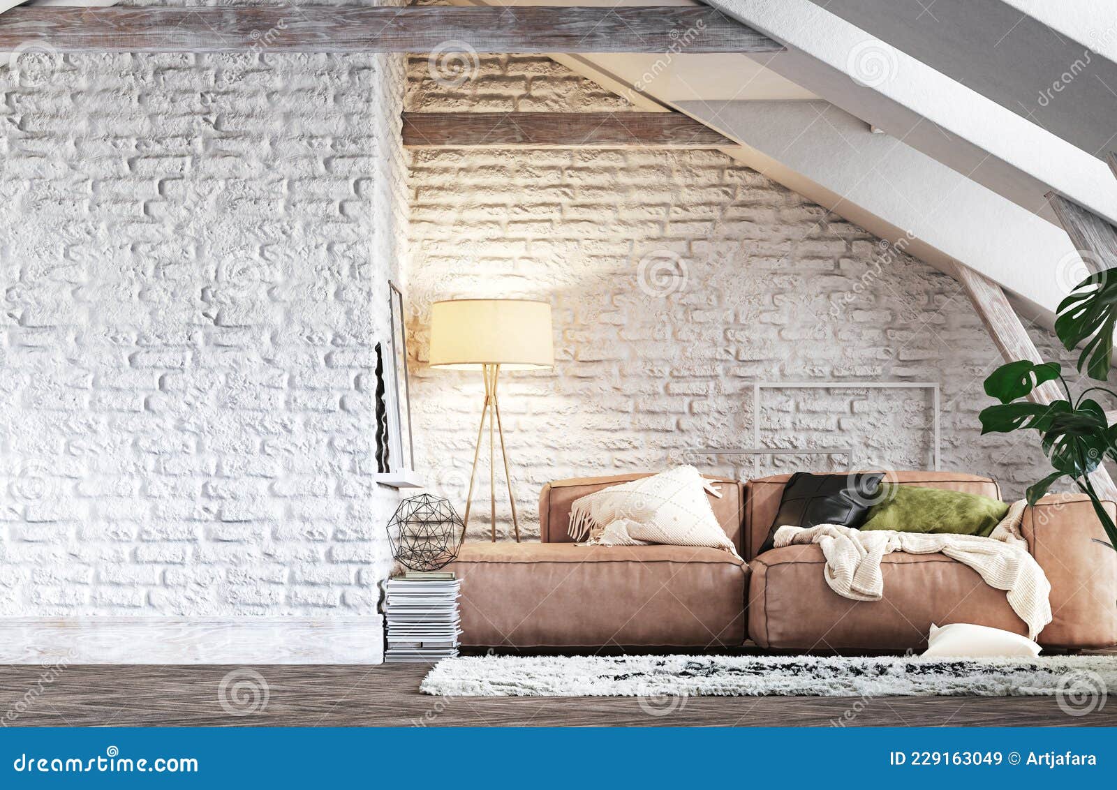 Rustic Living Room in Attic, Loft Interior Stock Illustration ...