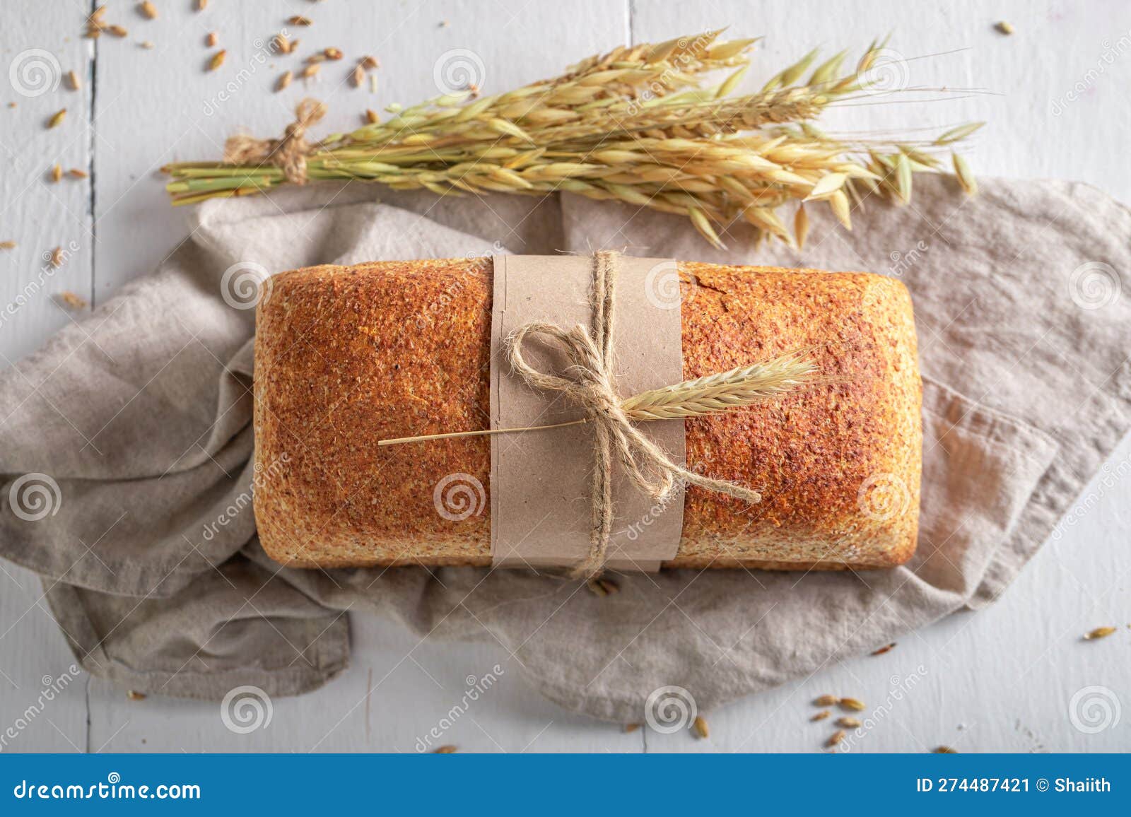 Rustic Loaf of Breads with Grain and Ears Stock Image - Image of crust ...