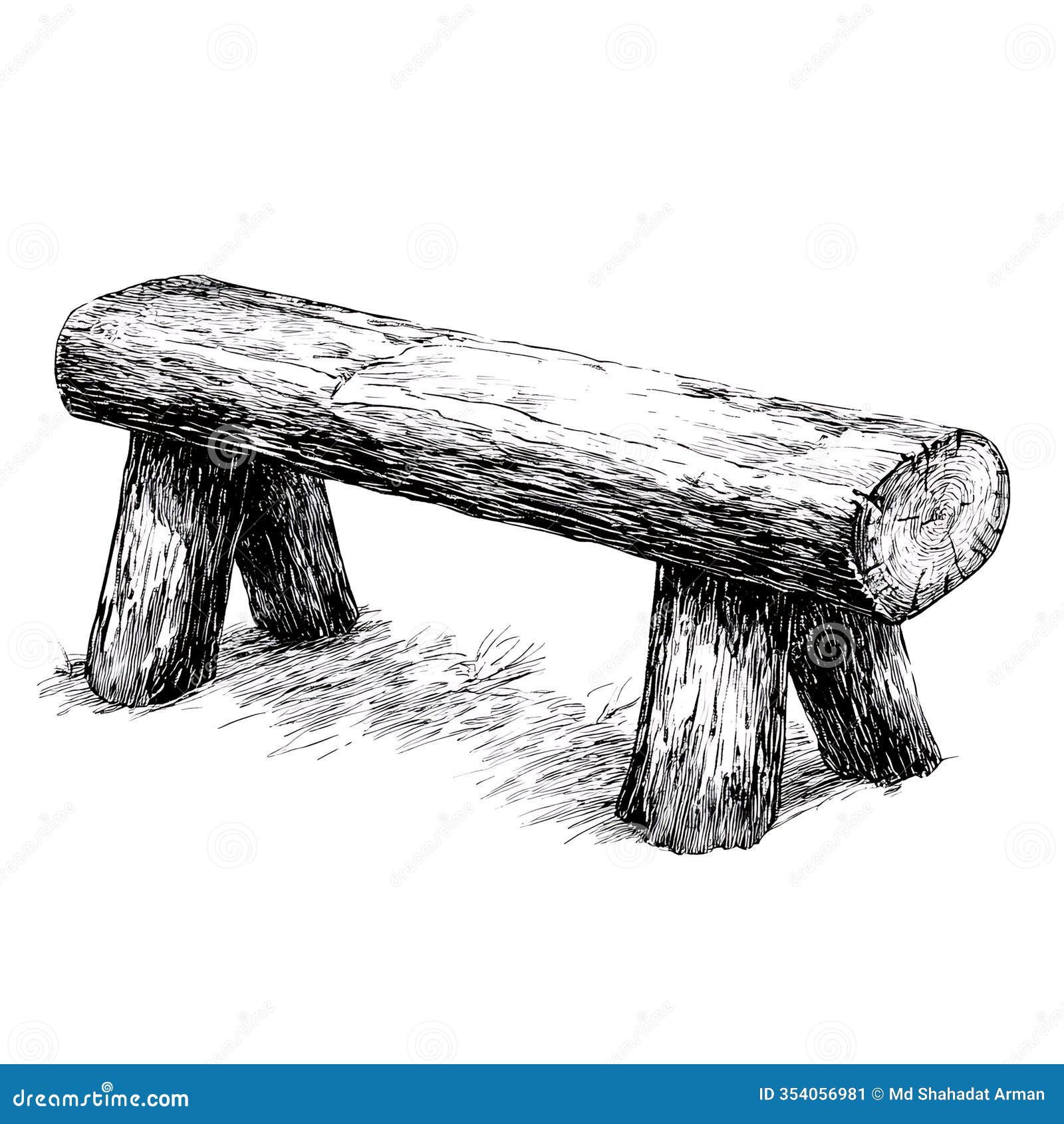 Rustic Log Bench Hand-drawn Illustration Stock Illustration ...