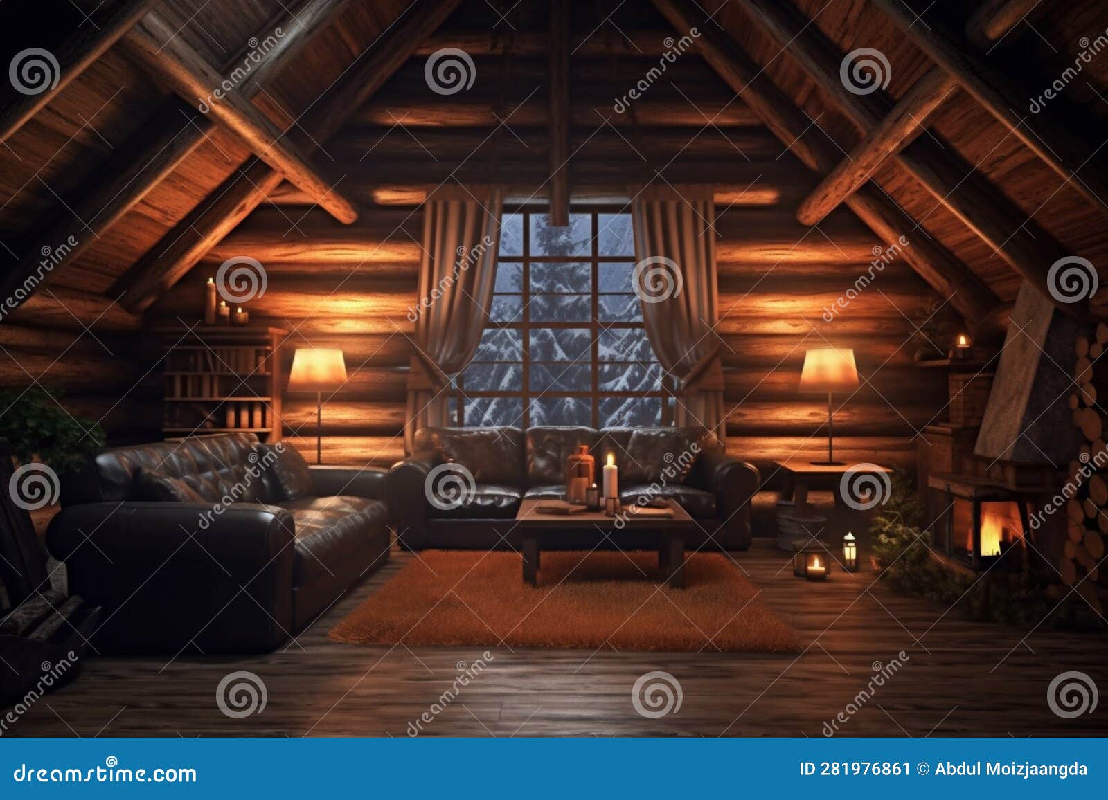 Rustic Log Cabin Atmosphere with a Focal Point on a Home Mockup, 3D ...
