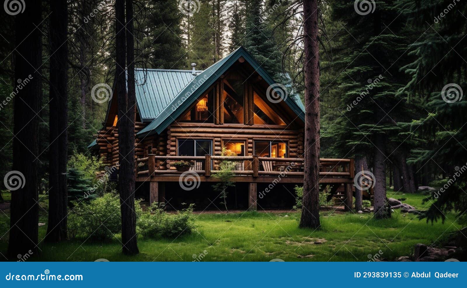 A Rustic Log Cabin Deep in the Woods, Nestled among Tall Pine Trees ...