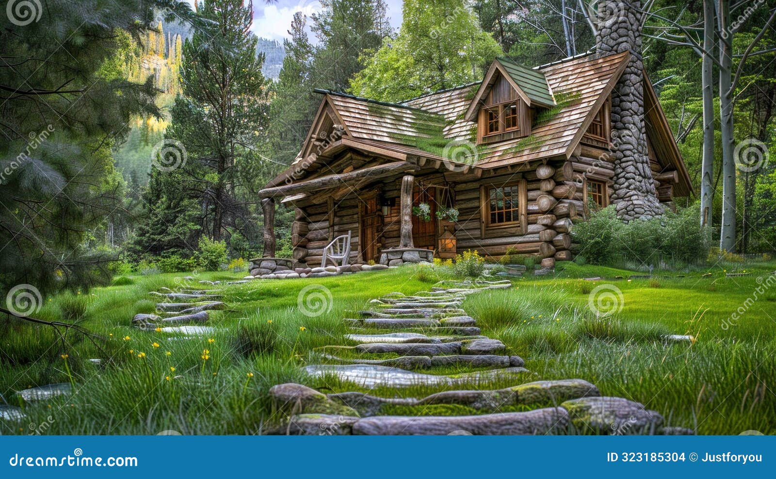 Rustic Log Cabin in a Forest Landscape. Generative Ai Stock Photo ...