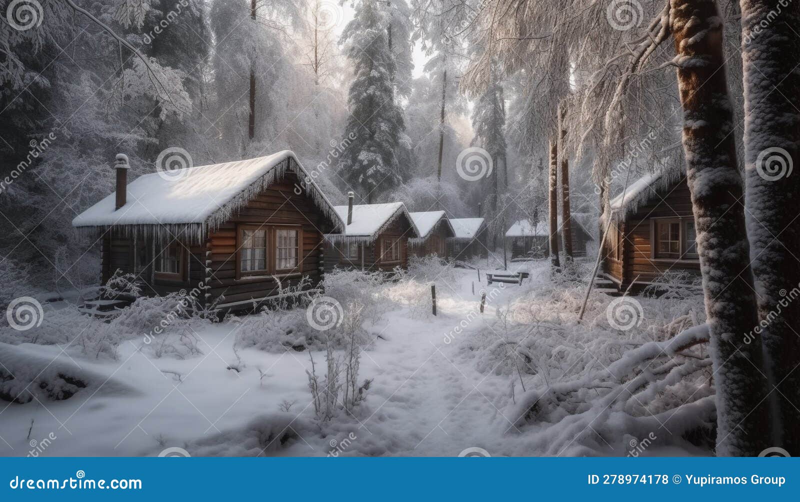 Rustic Log Cabin in Snowy Forest, a Tranquil Winter Scene Generated by ...