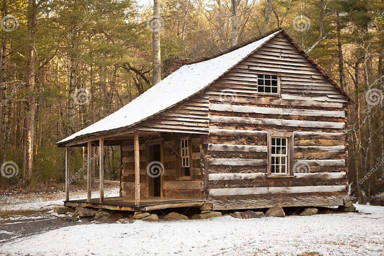 Rustic Log Cabin in Winter stock photo. Image of park - 36675924