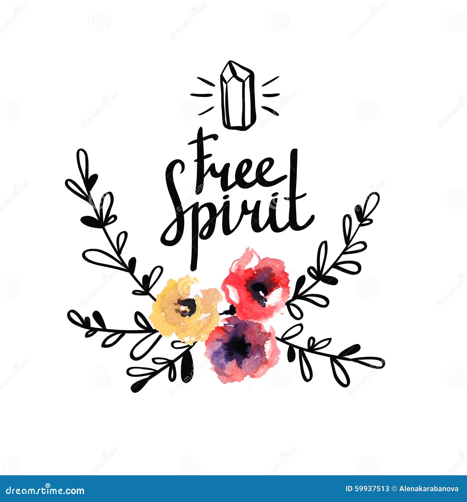 Rustic Logo Template With Watercolor Flowers And Branches. Stock Vector ...